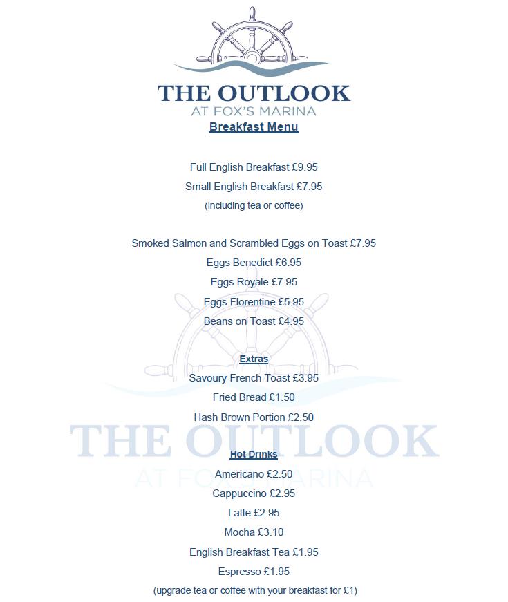 Carta de The Outlook Café, Bar & Restaurant, Ipswich