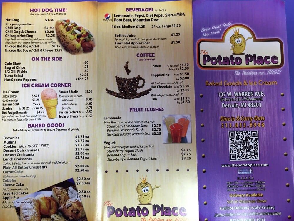 Menu at The Potato Place desserts, Detroit