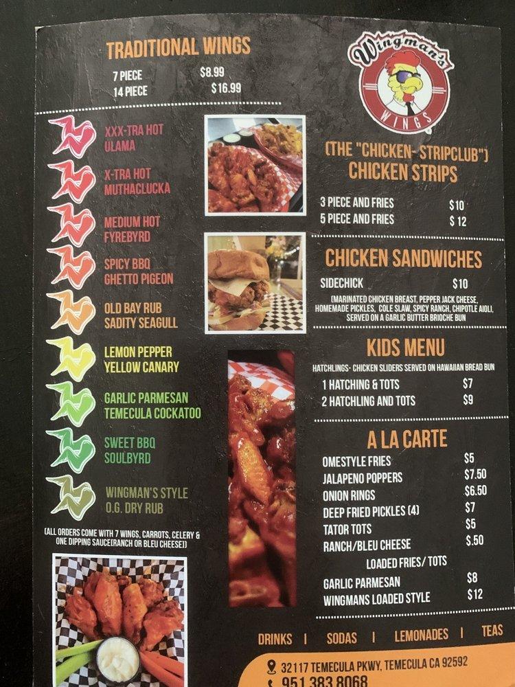 Menu at Wingman’s Wings restaurant, Temecula