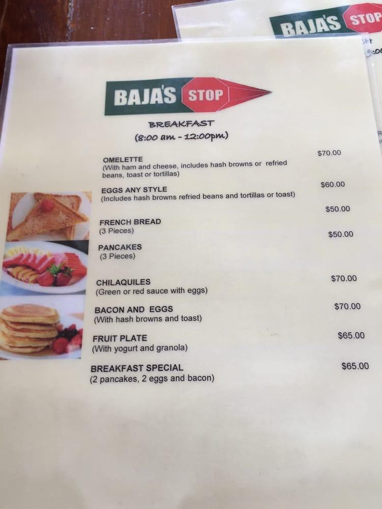 Menu at BAJA'S STOP restaurant, Cabo San Lucas