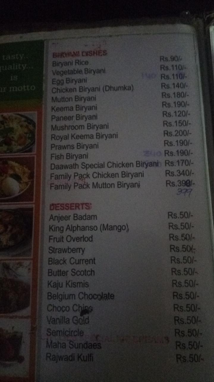 Menu at Daawat Family Restaurant, Karimnagar
