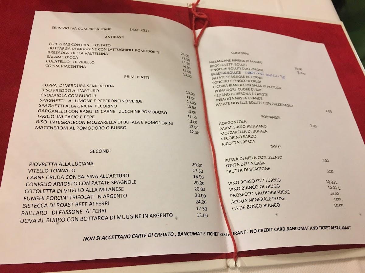 Menu at La Latteria restaurant, Milan, Via S. Marco