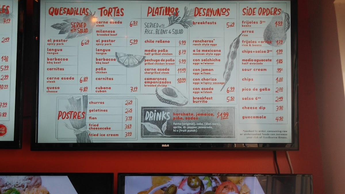 Menu at Speedy Burrito fast food, Winder