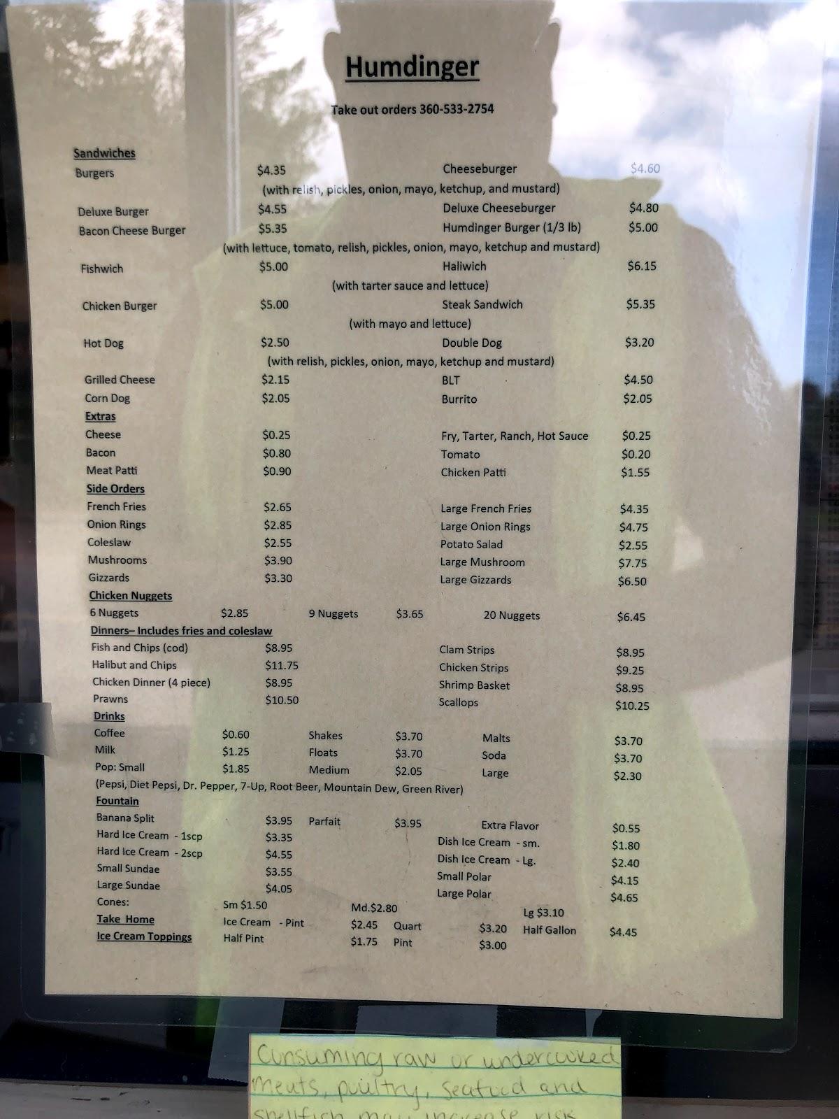 Menu at Al's Hum-Dinger restaurant, Hoquiam