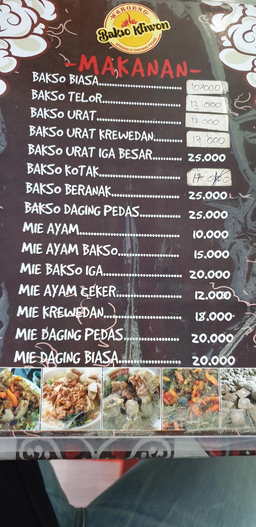 Carta del restaurante Bakso Kliwon Cabang Welahan, Indonesia