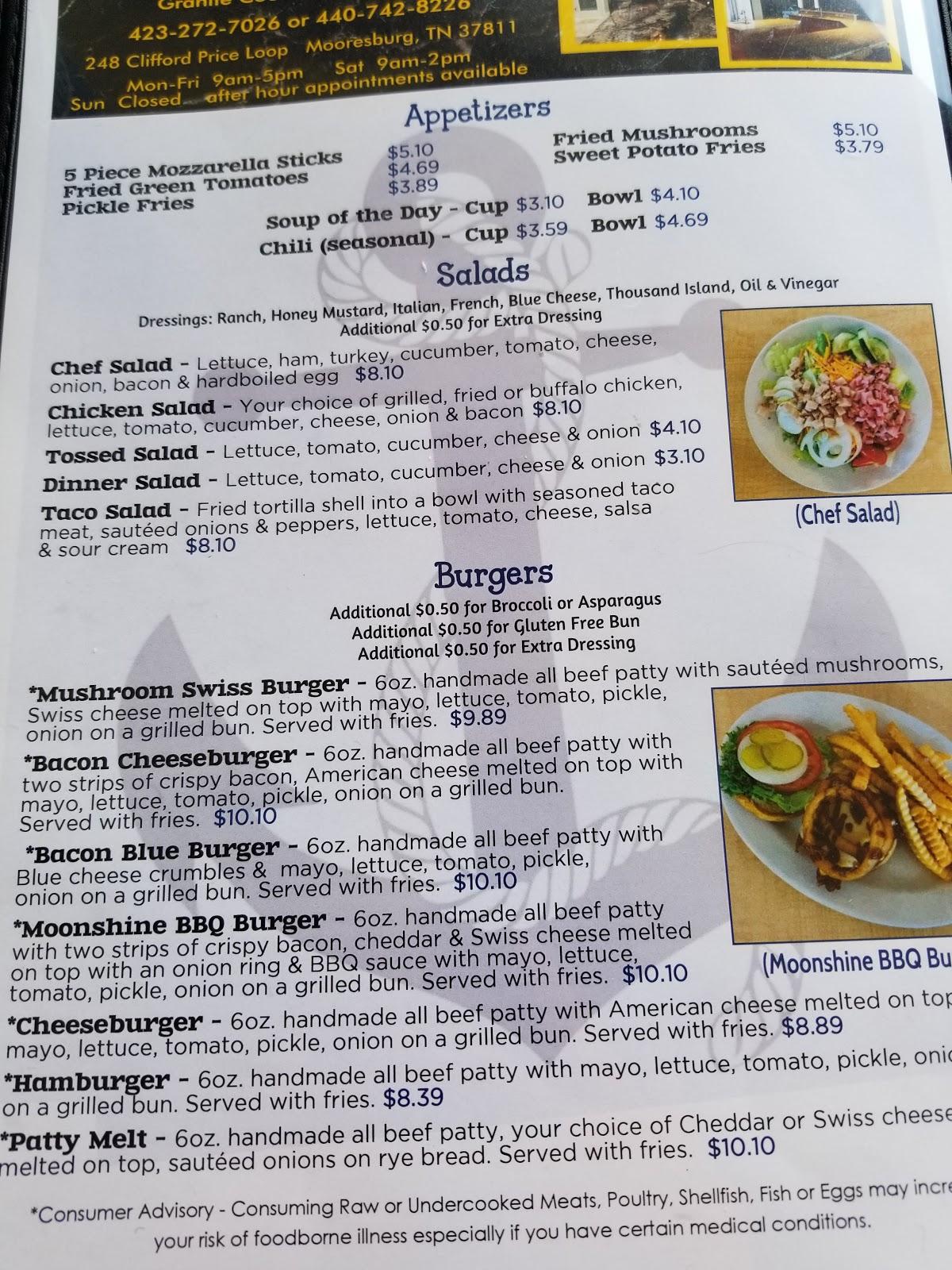 Menu at Cook's Boathouse Restaurant, Bean Station