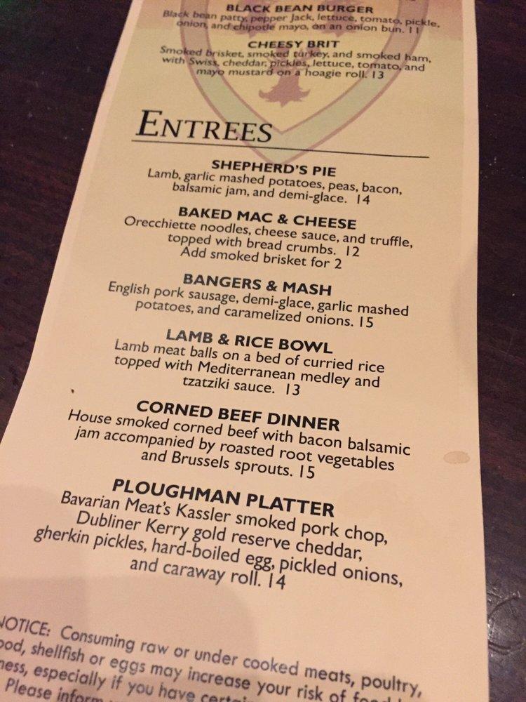 Menu at Doyle's Public House, Tacoma