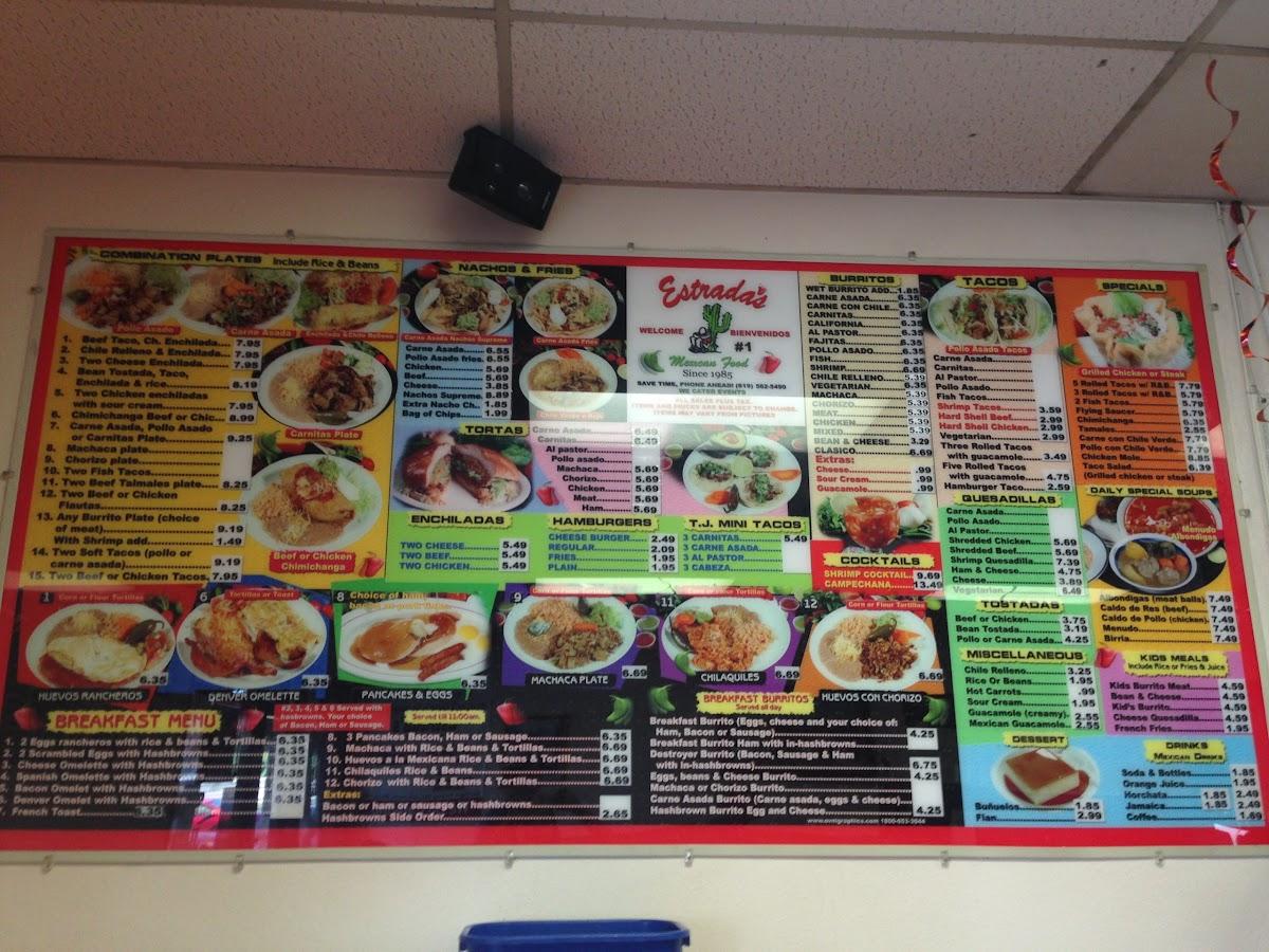 Menu at Estrada's Mexican Food restaurant, Santee, Magnolia Ave #107