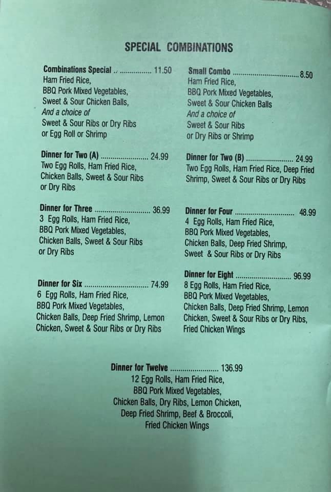 Menu at Lee's Restaurant, Rivers