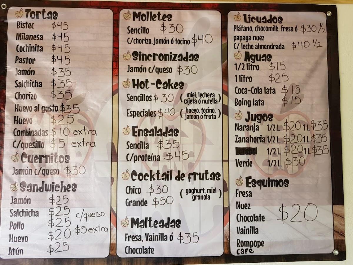 Menu at Más zana restaurant, Tepoztlán