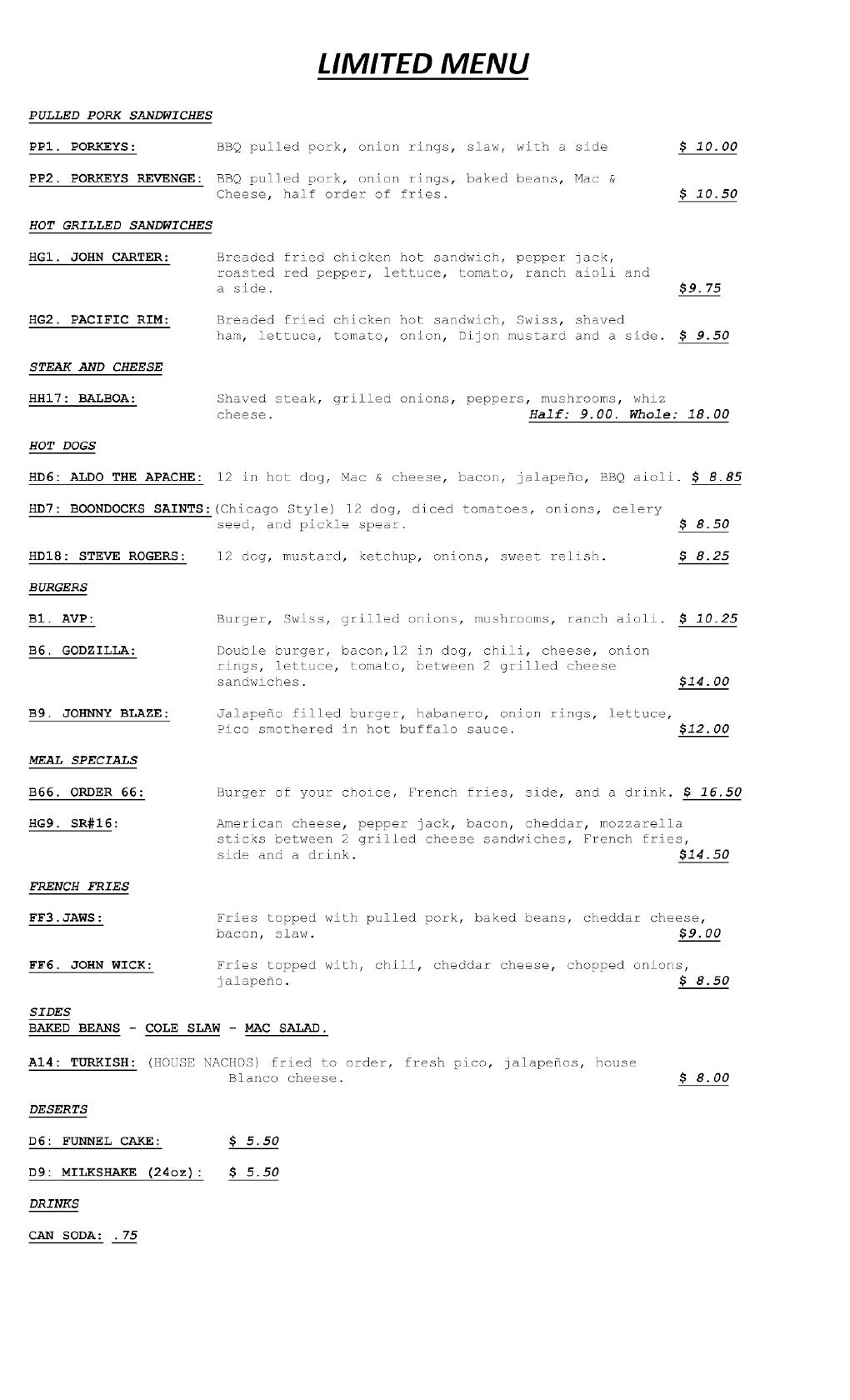 Menu at Mayfield Sub Shop restaurant, USA