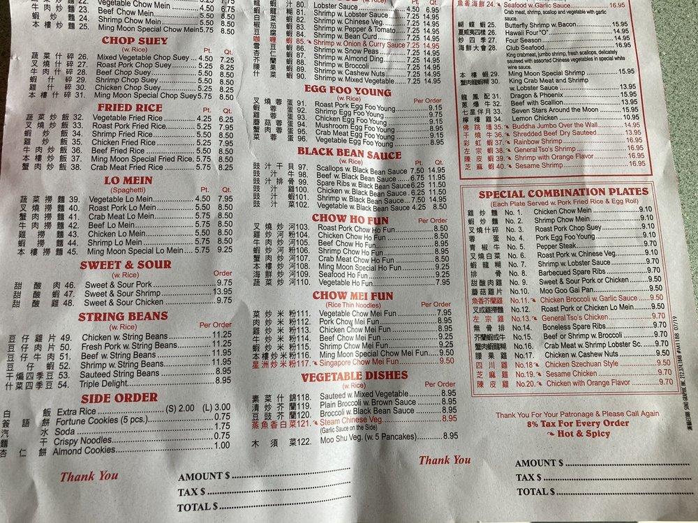 Menu at Ming Moon restaurant, Margaretville