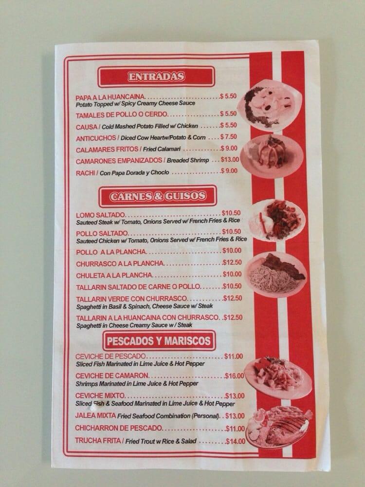 Carta del restaurante Mistura Peruana, Nueva York, Jamaica Ave