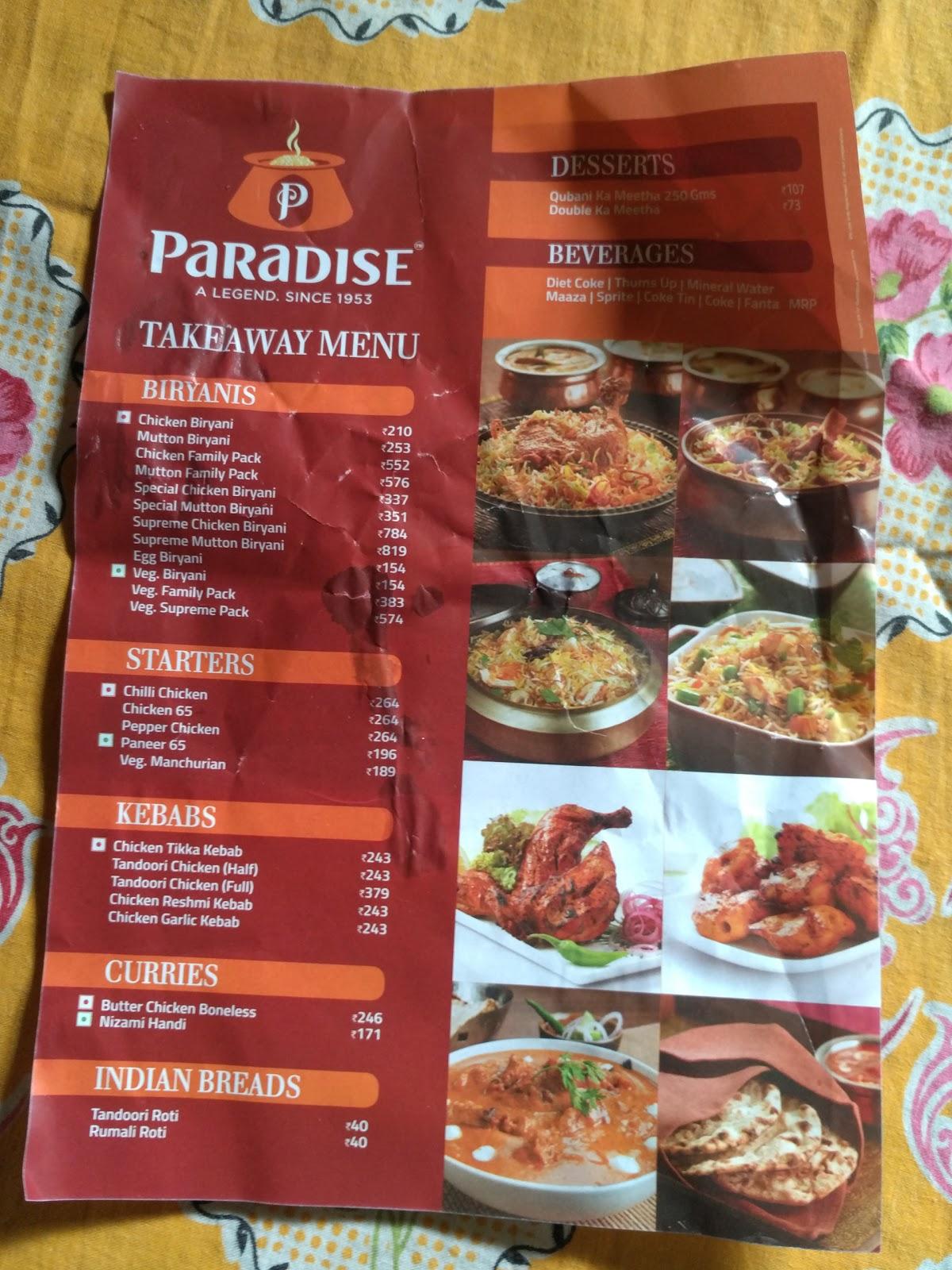 Menu at Paradise Biryani Vijayawada, Vijayawada, Beside Trendset Mall