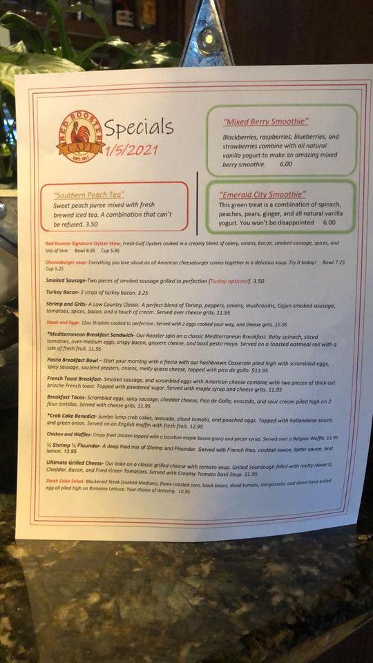 Menu at Red Rooster Cafe, Beaufort, Boundary St