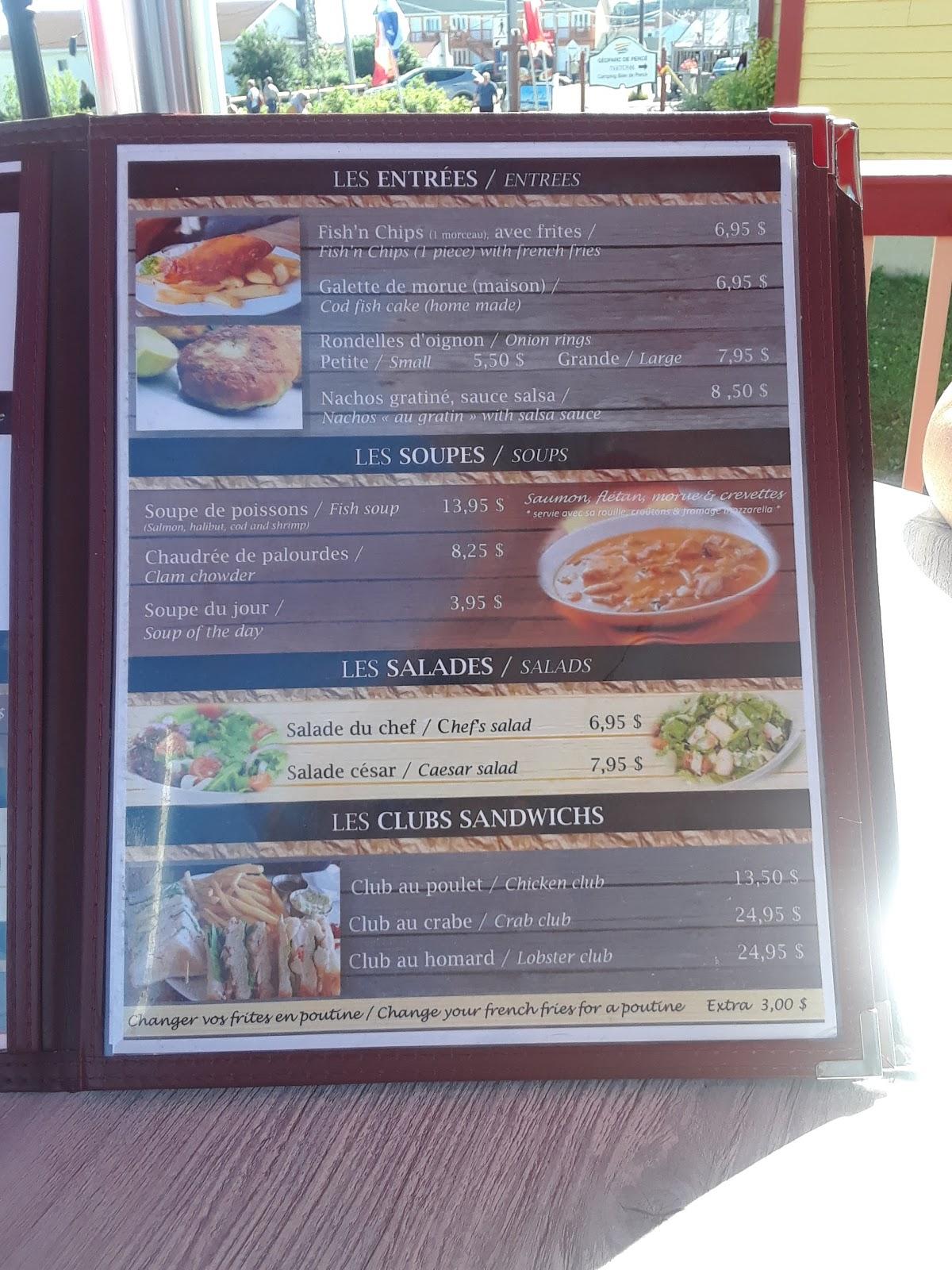Menu au Le Surcouf Café, Percé