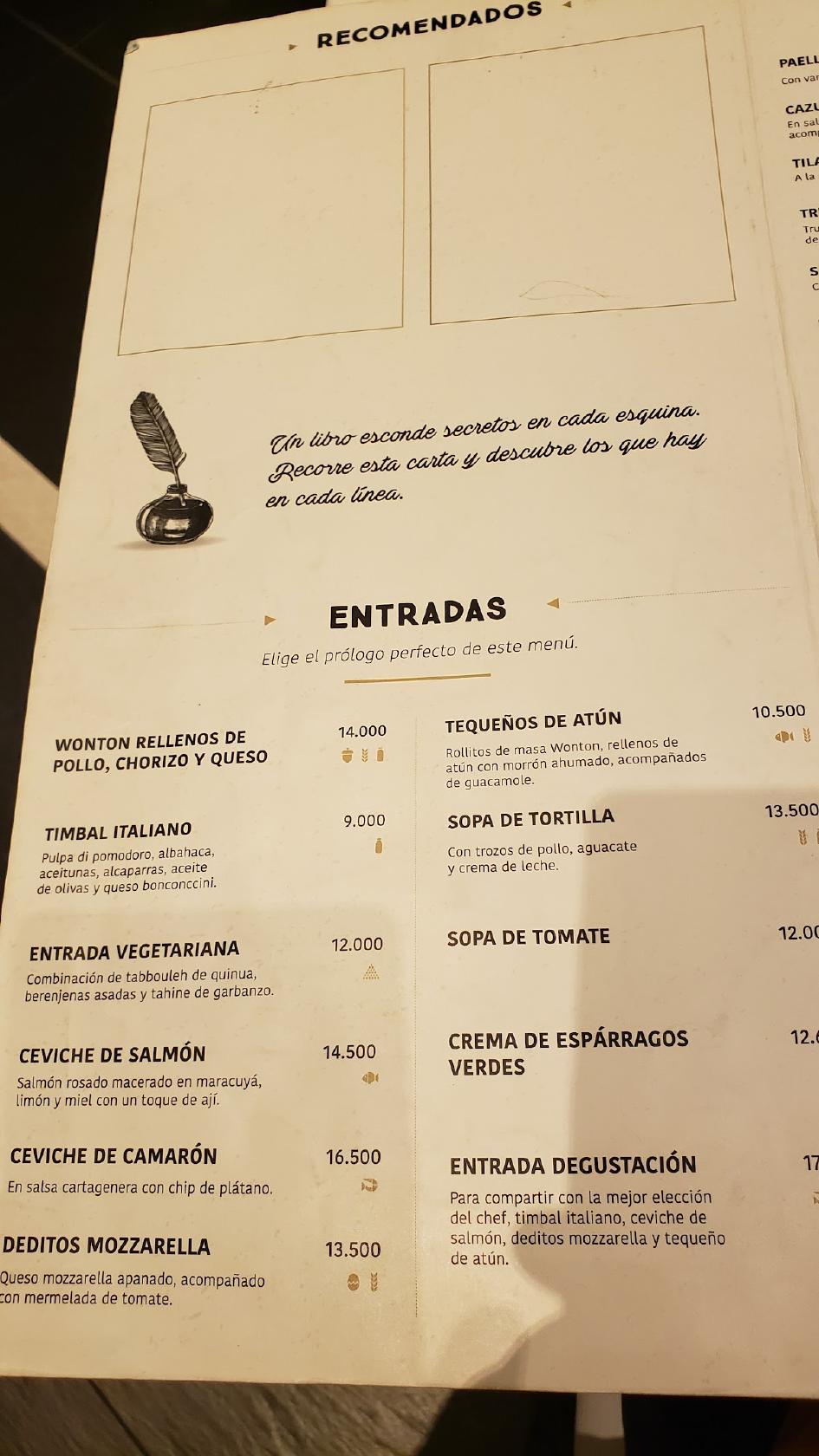 Carta de Restaurante Cafe de las letras - El Cubo, Bogotá