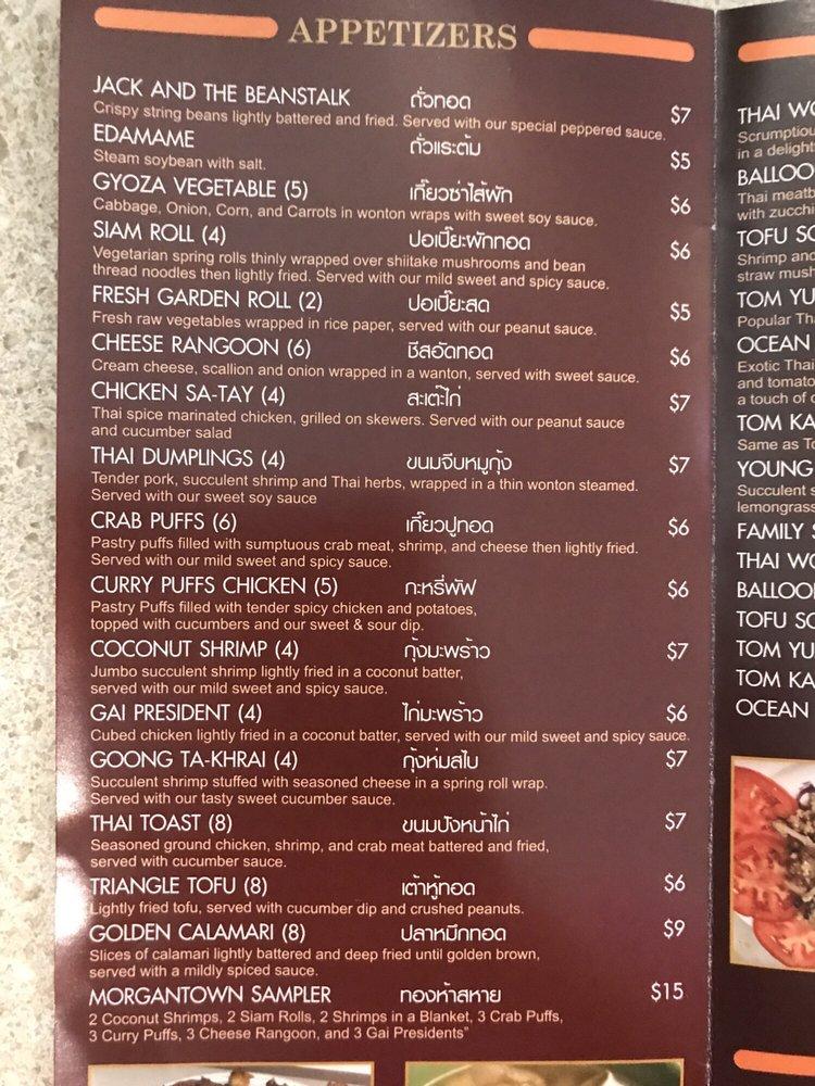 Menu at Ta-Khrai Thai Cafe, Morgantown