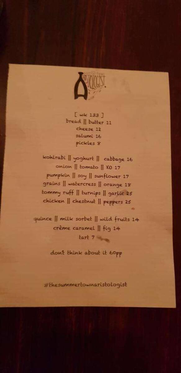 Menu at The Summertown Aristologist pub & bar, Summertown