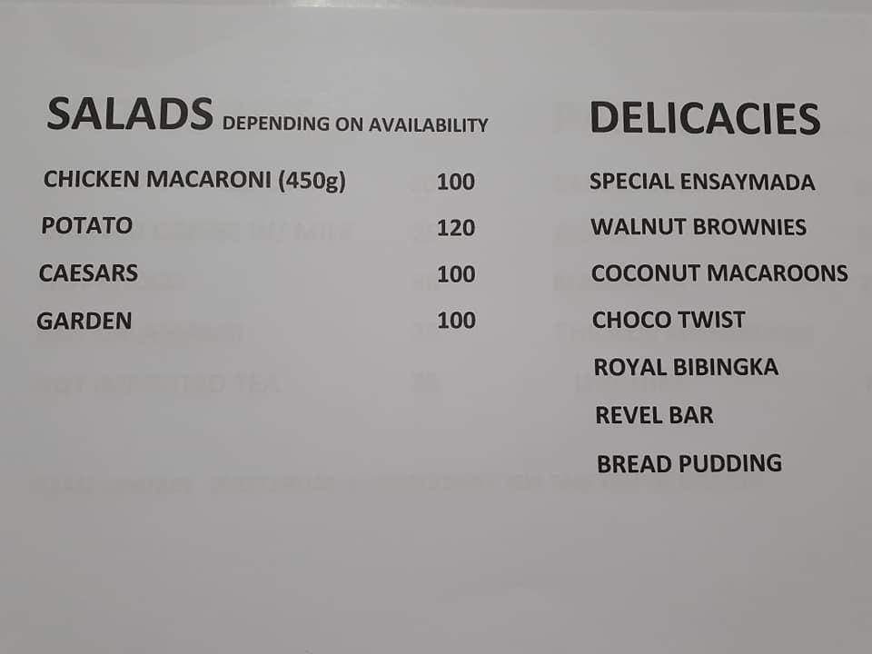 Menu at Rac's Cafe, Victorias City