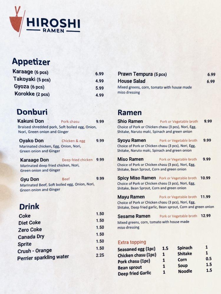 Menu at Hiroshi Japanese Ramen - Surrey restaurant, Surrey