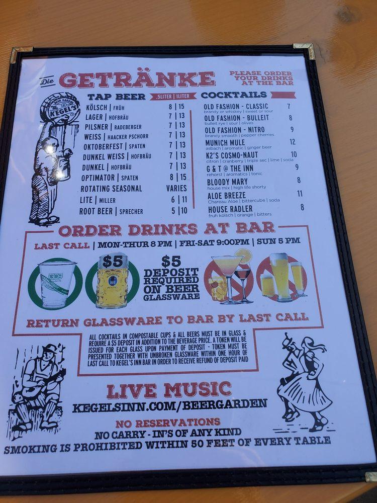 Menu at Kegel's Inn restaurant, West Allis