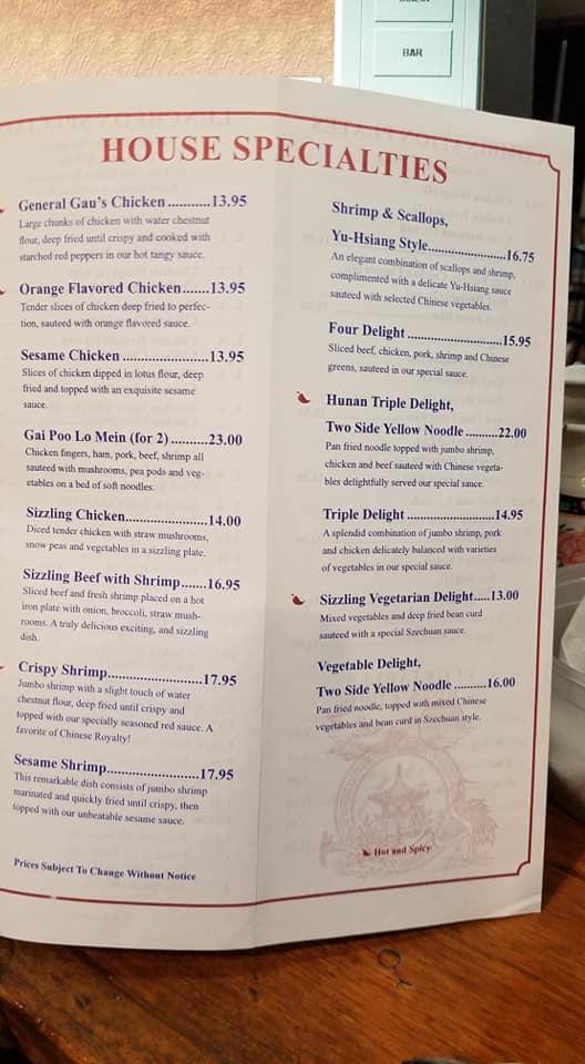 Menu at Li Wah Chinese Restaurant, Colebrook