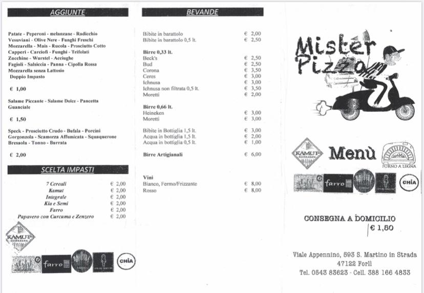 Menu da Mister Pizza ristorante, Forli