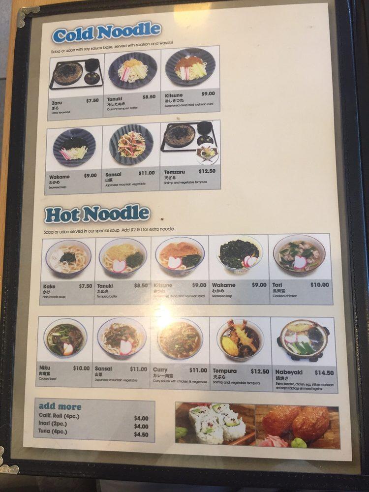 Menu at Ozeki Noodle restaurant, Oxnard