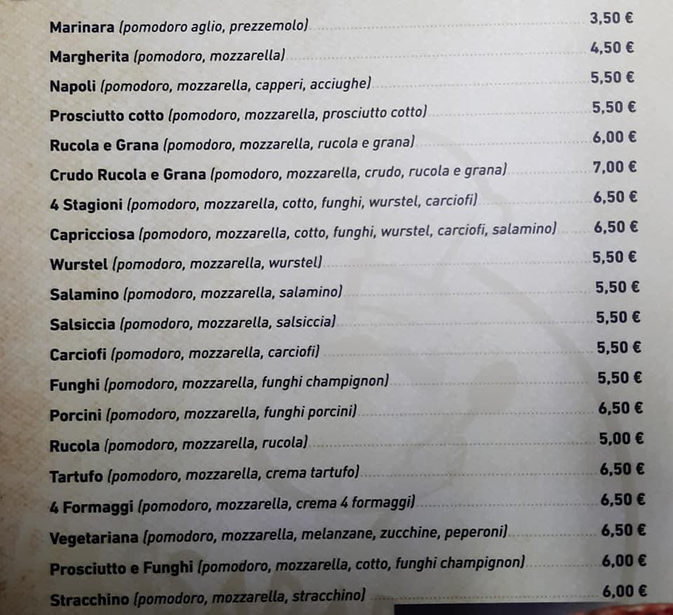 Menu at Pizzeria Passaparola, Arezzo