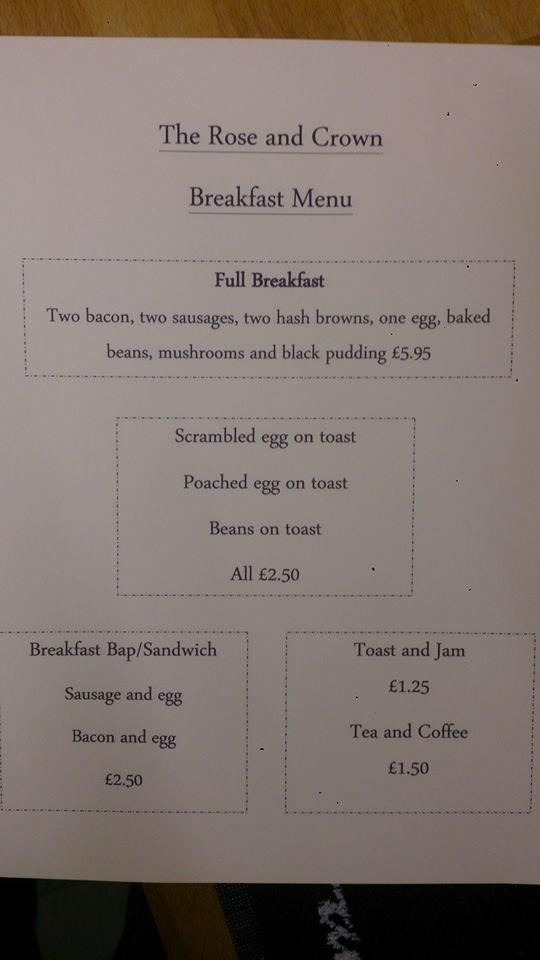 Menu at The Rose & Crown pub & bar, Swindon