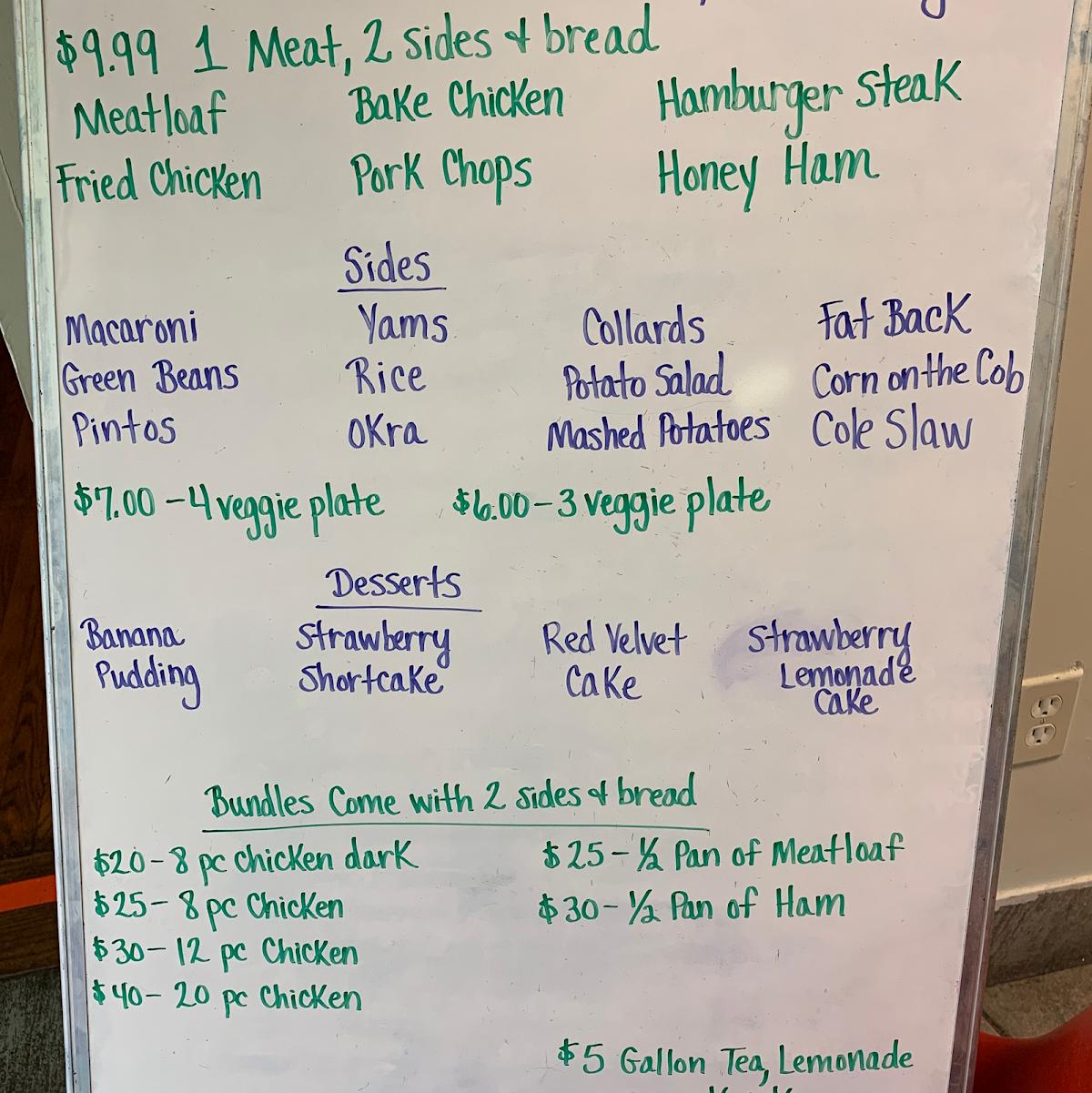 Menu at The Bess Group LLC Soulfood and Catering restaurant, Shelby