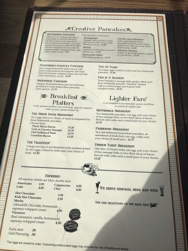 Menu at The Birch Door Cafe, Bellingham