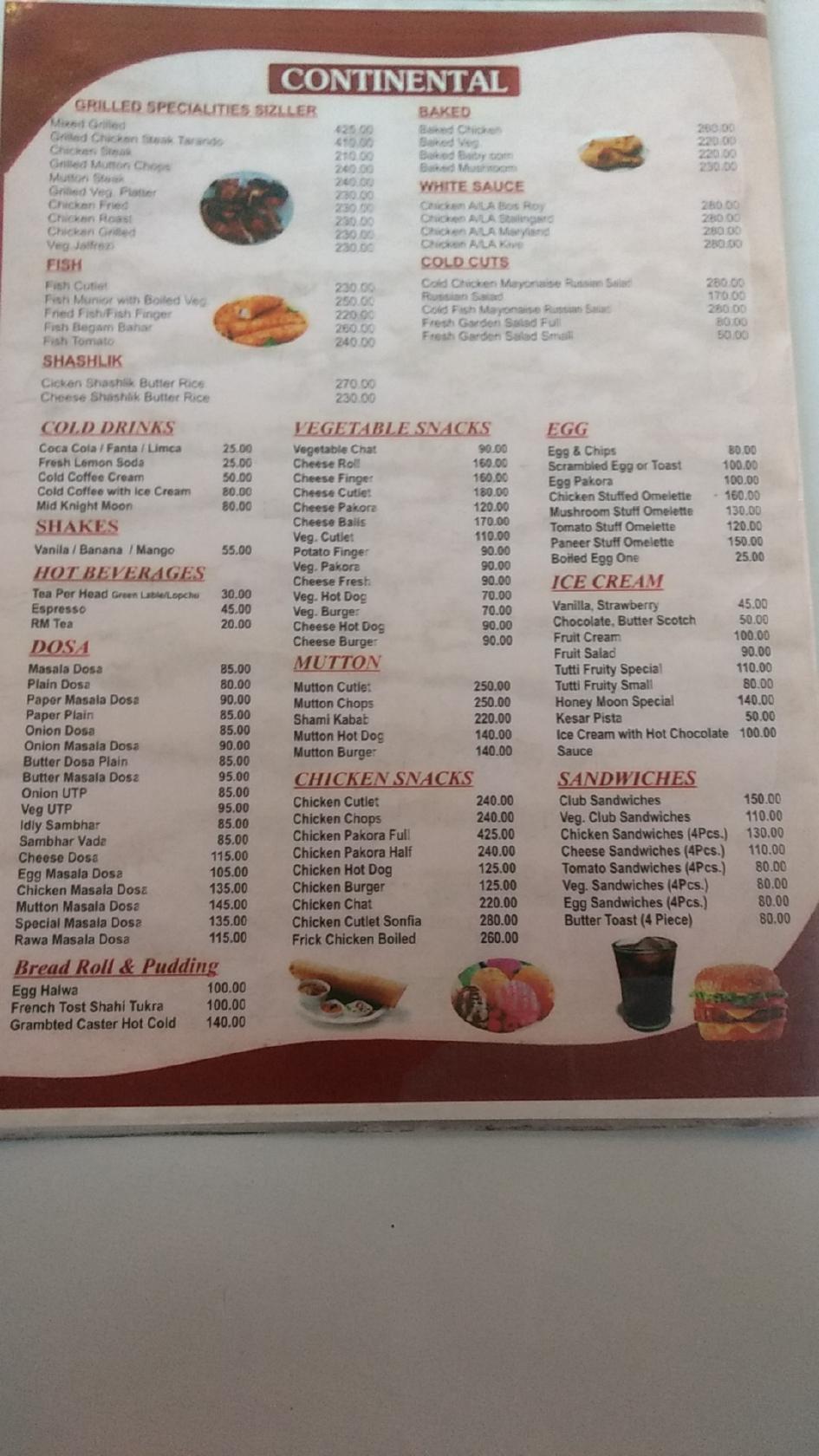 Menu at Tourist Restaurant, Kashipur