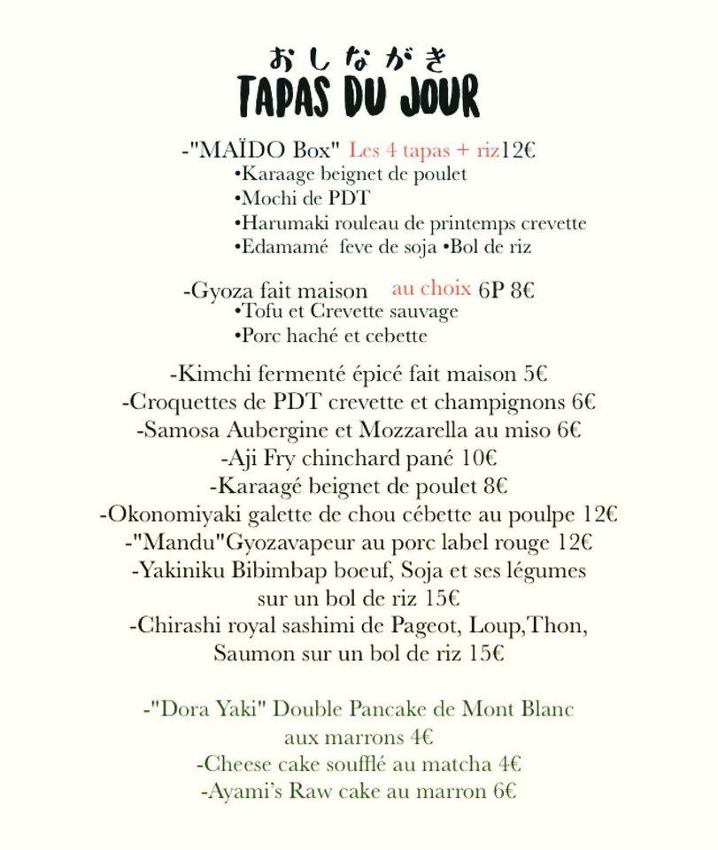 Menu au Maido pub et bar, Nice, 31 Rue Gioffredo