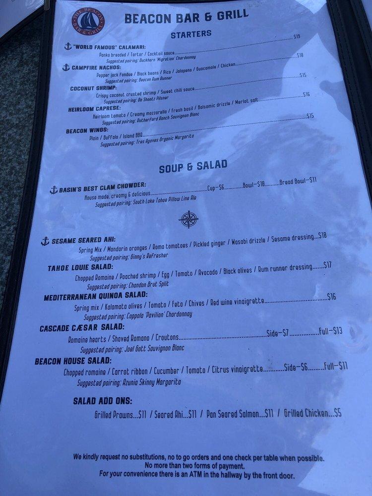 Menu at The Grove Beach Bar & Grill, South Lake Tahoe, Jameson Beach Rd