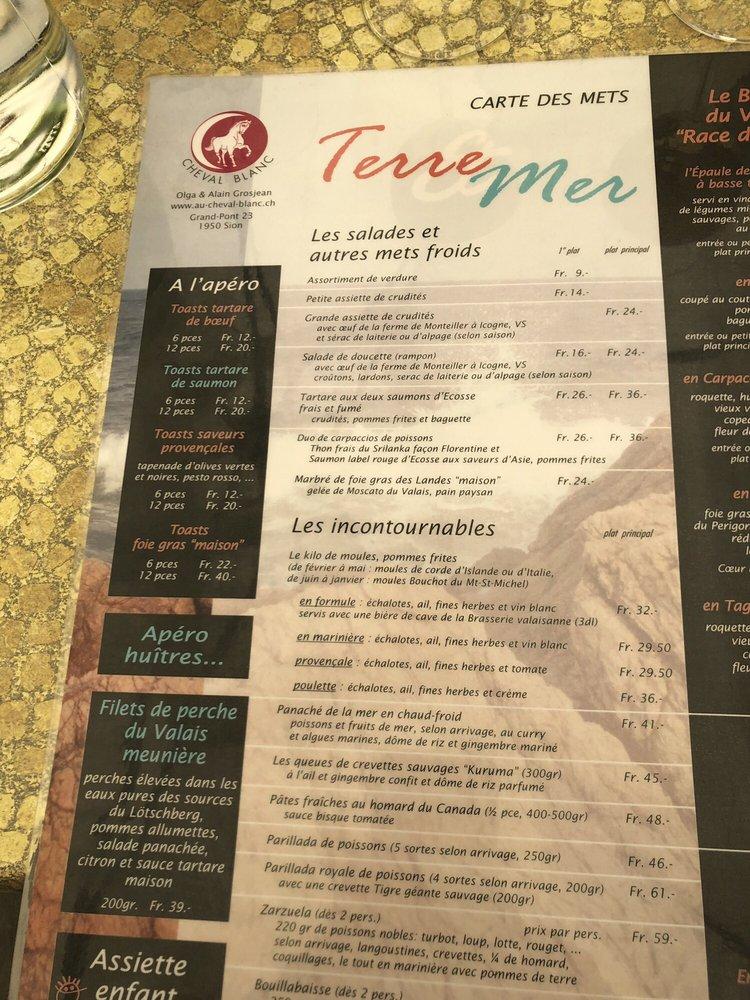 Menu da Au Cheval-Blanc, Sion, Rue du Grand-Pont 23