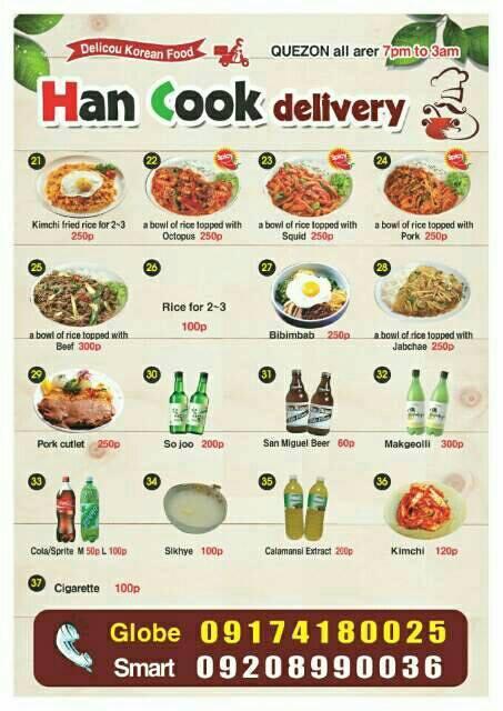 Menu at Han Cook Delivery restaurant, Quezon City