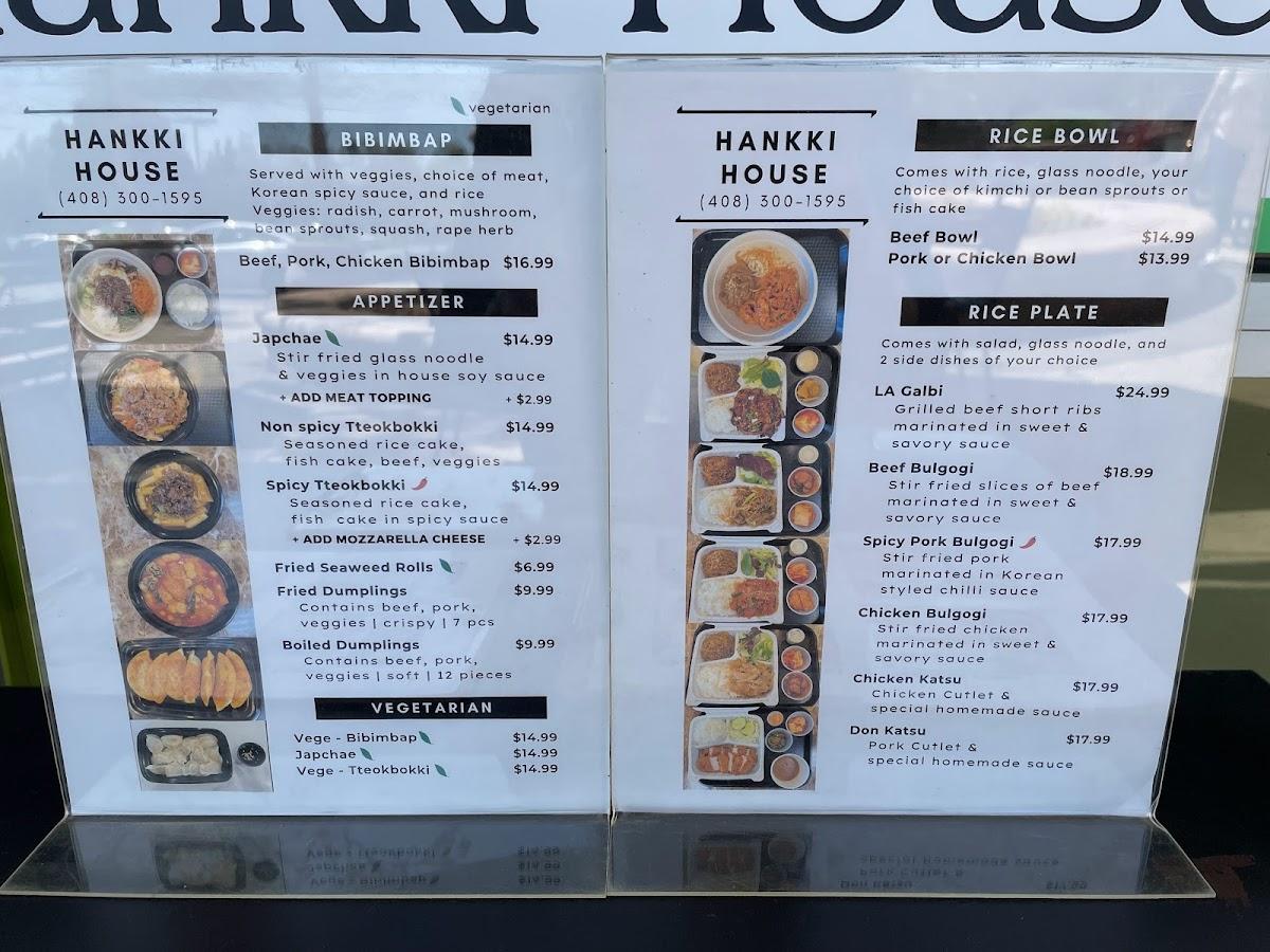 Menu at Hankki House restaurant, San Jose