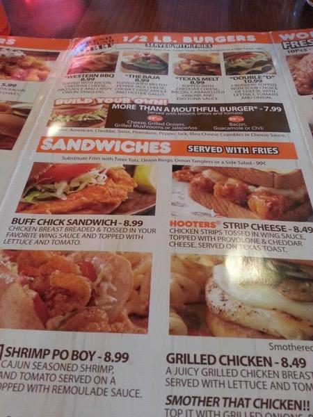 Menu at Hooters restaurant, McAllen, 410 E Expressway 83