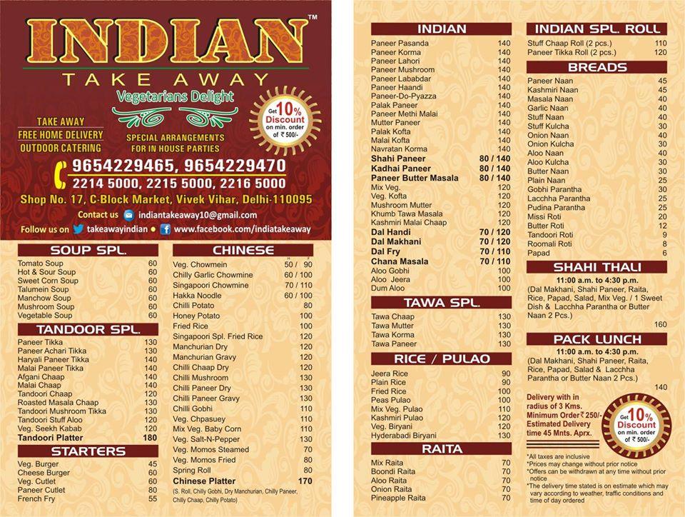 Menu at Indian Takeaway, Delhi