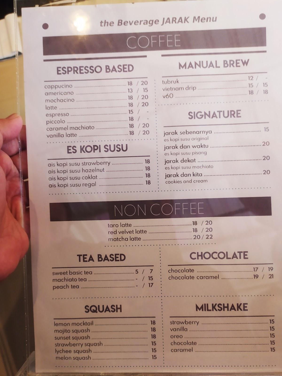 Menu at Jarak Coffee & Talk, Indonesia