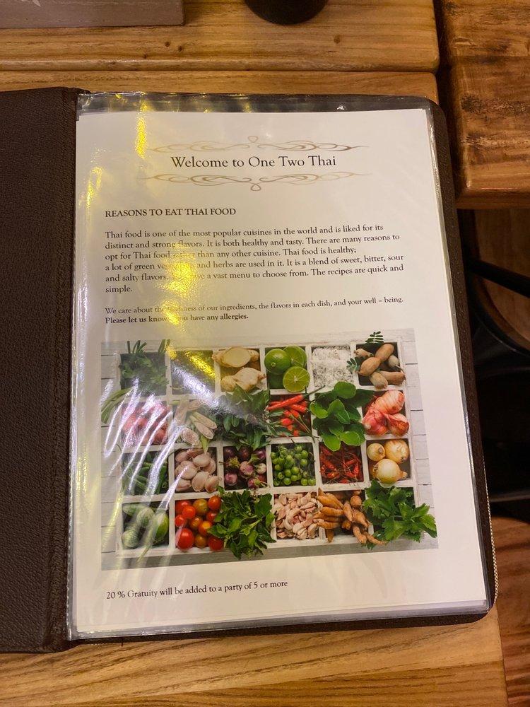 Menu at One Two Thai restaurant, New York City