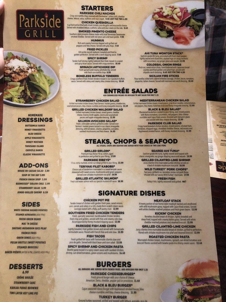 Menu at Parkside Grill pub & bar, Knoxville