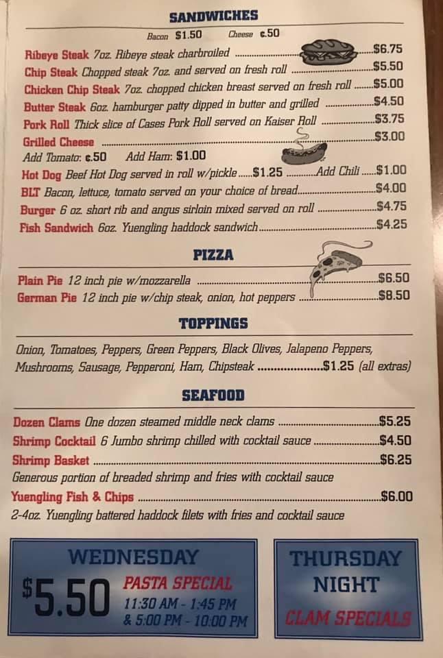 Menu at Safety First Fire Company pub & bar, West Easton