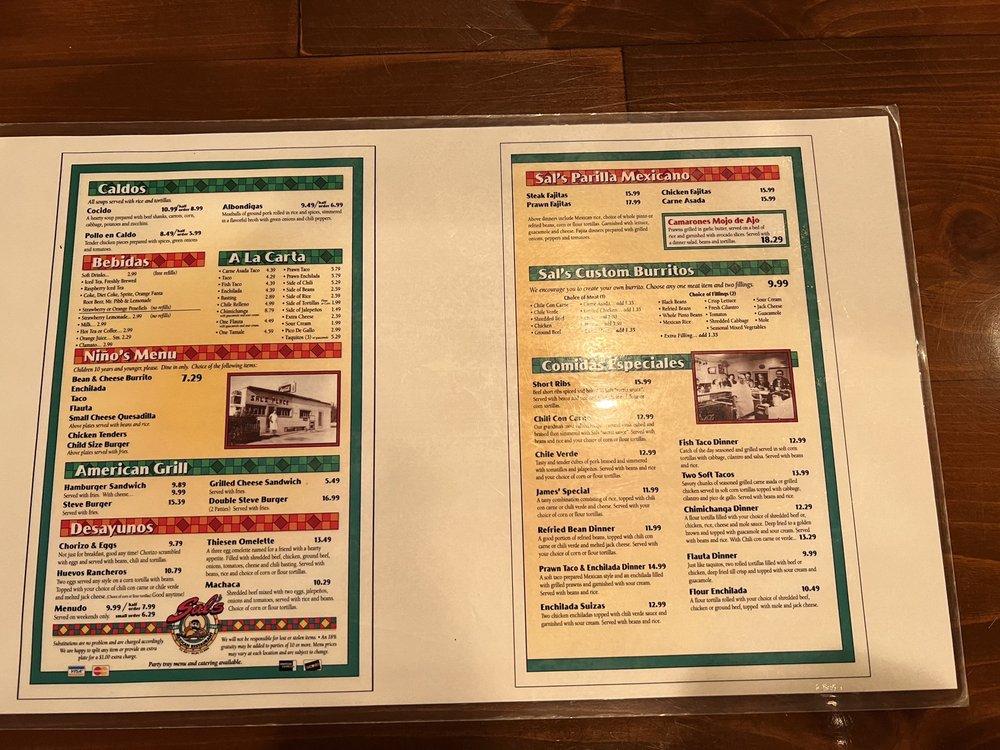 Menu at Sal's Mexican Restaurant - Fresno, Fresno