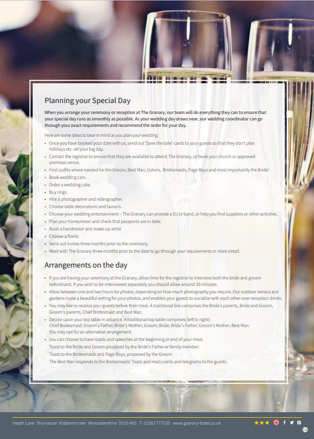 Menu at The Granary Hotel and Restaurant, Kidderminster, Heath Lane