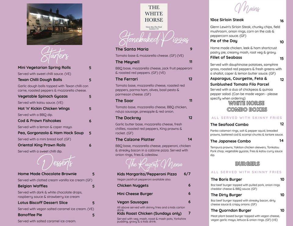 Menu at The White Horse pub & bar, Quorn