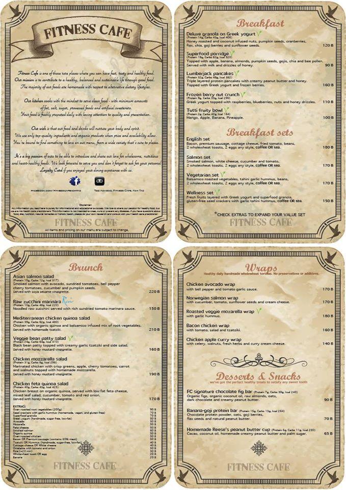 Menu at Fitness Cafe, Ko Tao