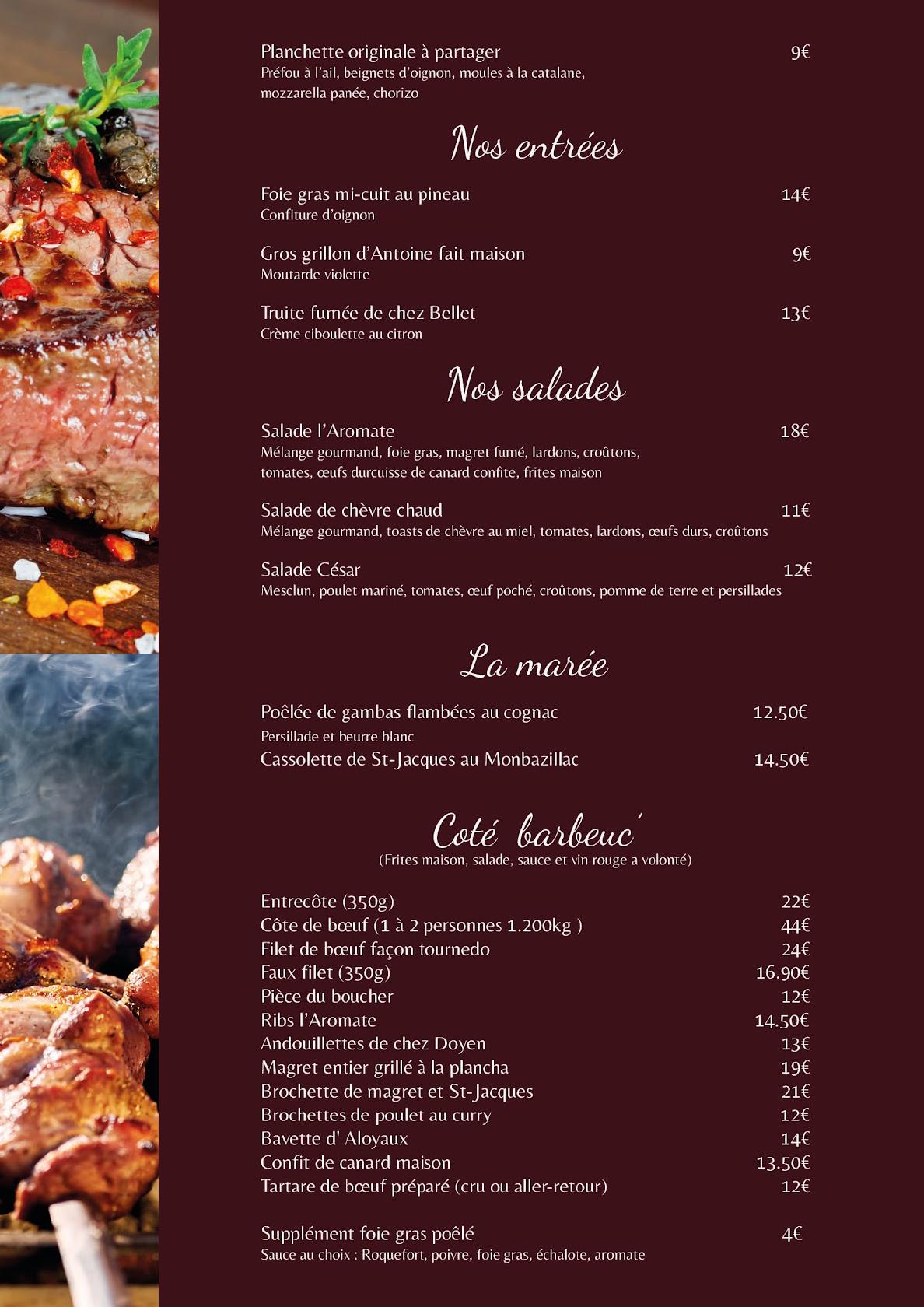 Menu au L'Aromate BBQ, Hiersac